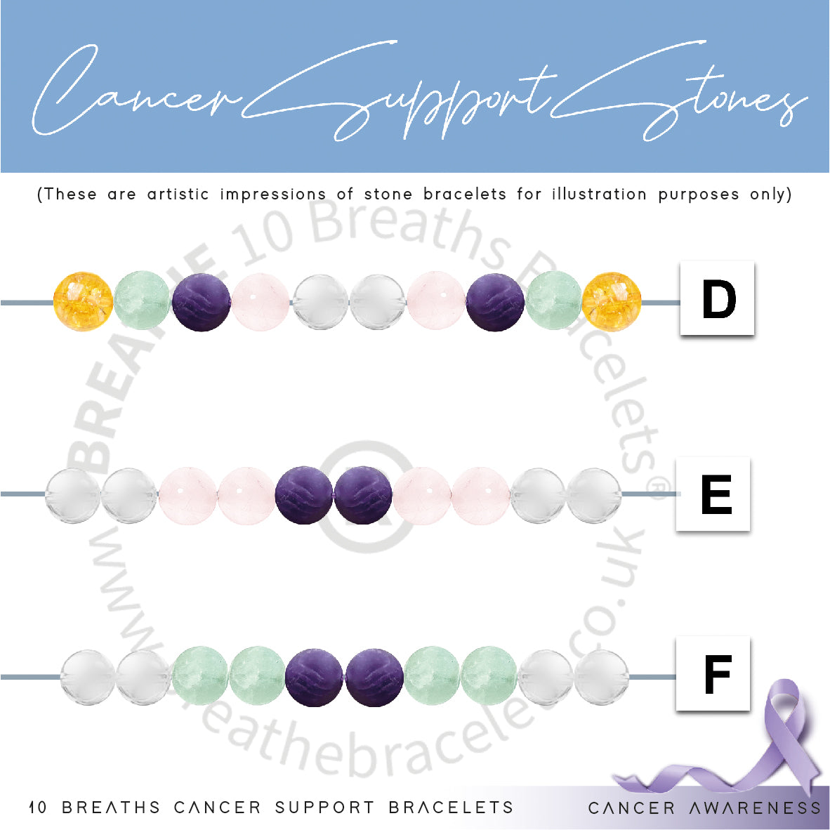 Cancer Support Bracelet Breathe Bracelet for Helping to install calm and mindful breathing
